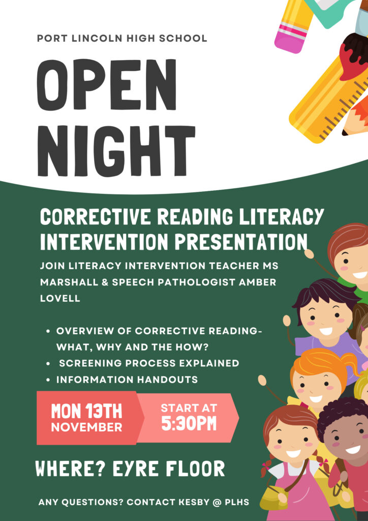 Open Night Invitation: Corrective Reading - Port Lincoln High School