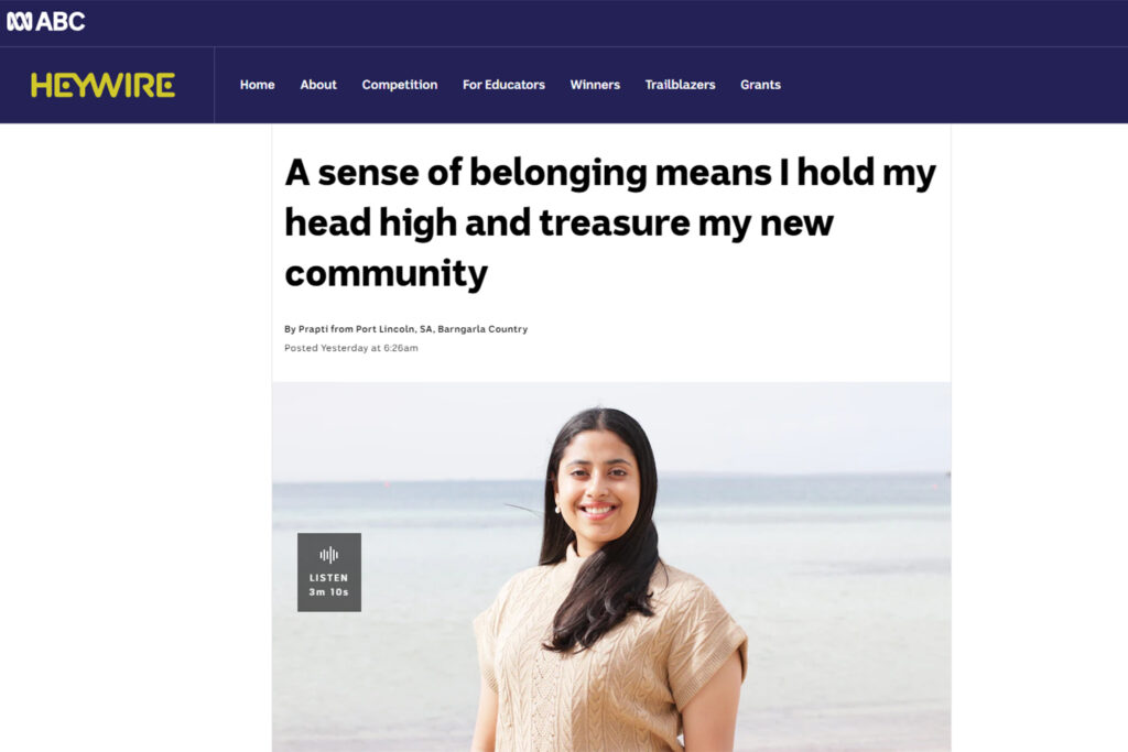 Prapti Announced as an ABC "Heywire" Winner - Port Lincoln High School