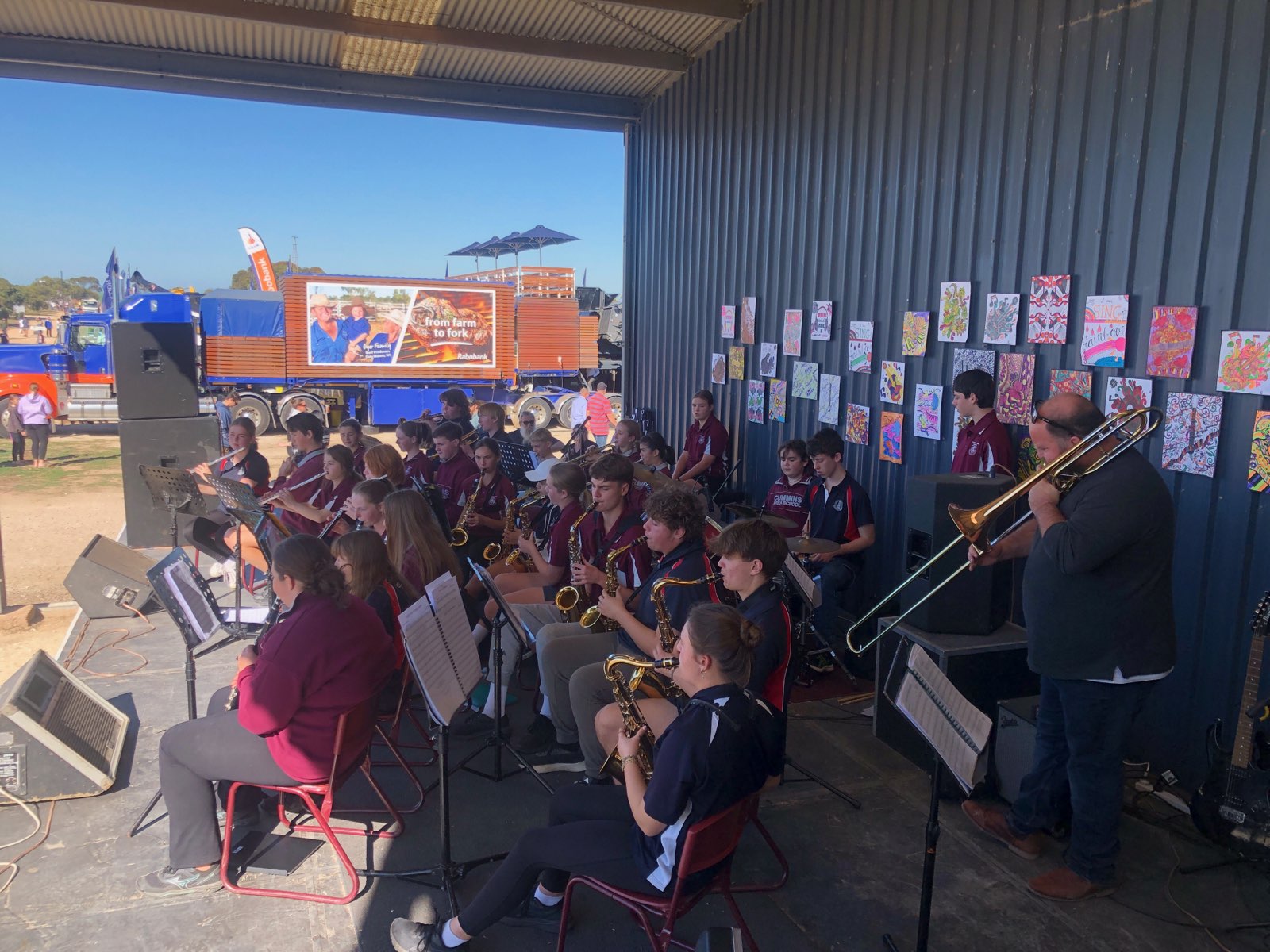 Concert Band on Stage at EP Field Days - Port Lincoln High School